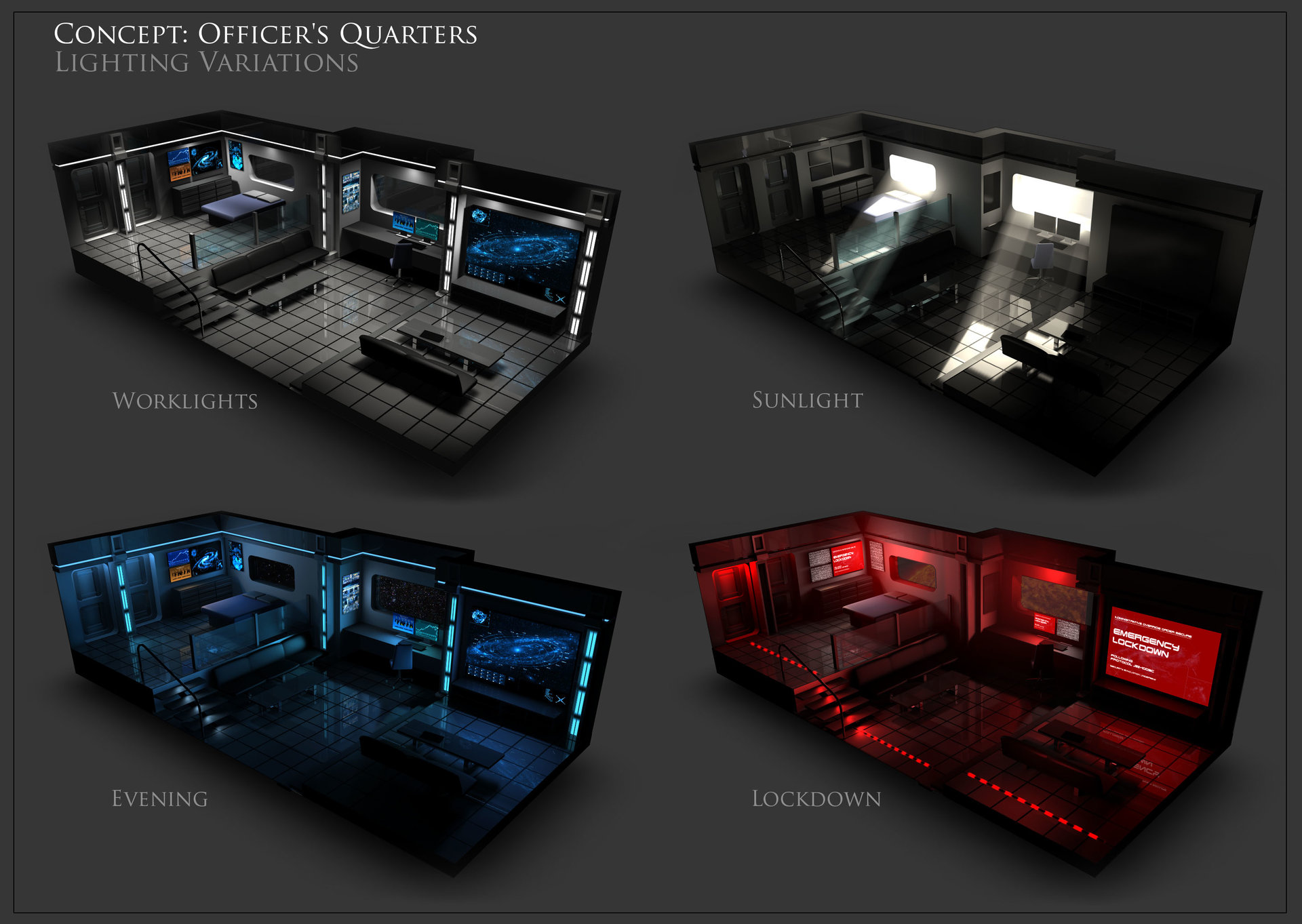ArtStation - Officer's Quarters - Concept and Lighting Variations