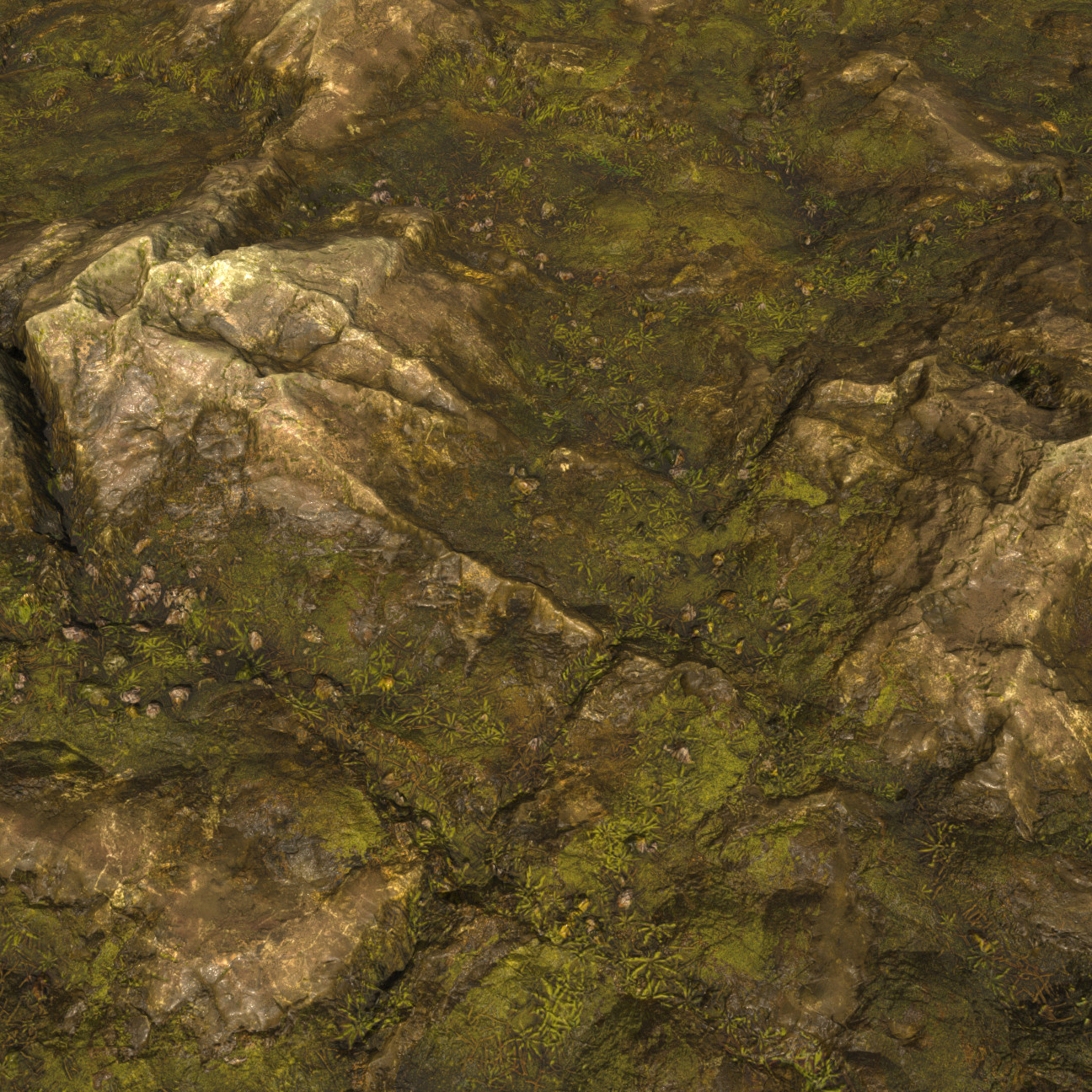 ArtStation - Substance_Designer - 100% procedural Mossy Rock Revisited