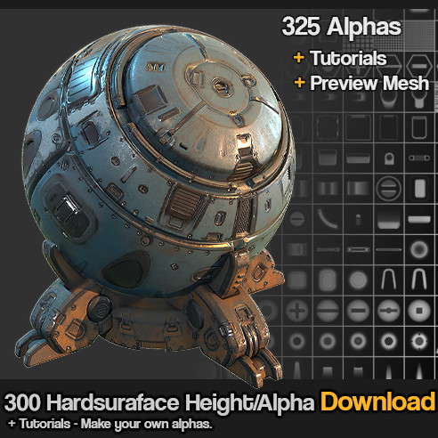 ArtStation - 325 Hard surface sci fi Alpha/Height brush set