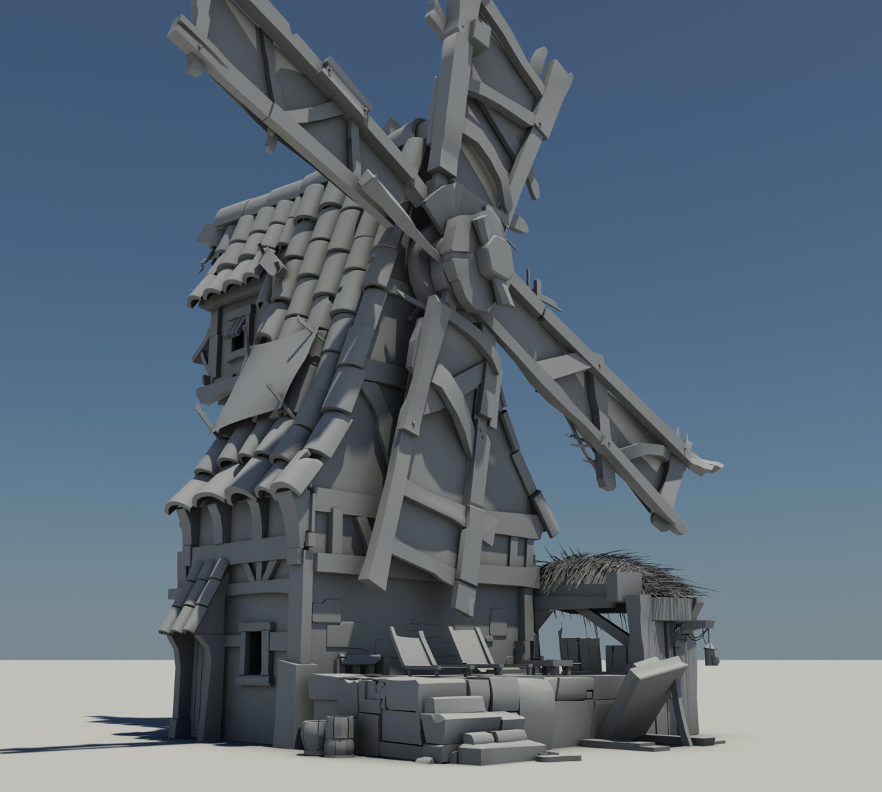 ArtStation - Windmill- clay renders and topology (W.I.P.)