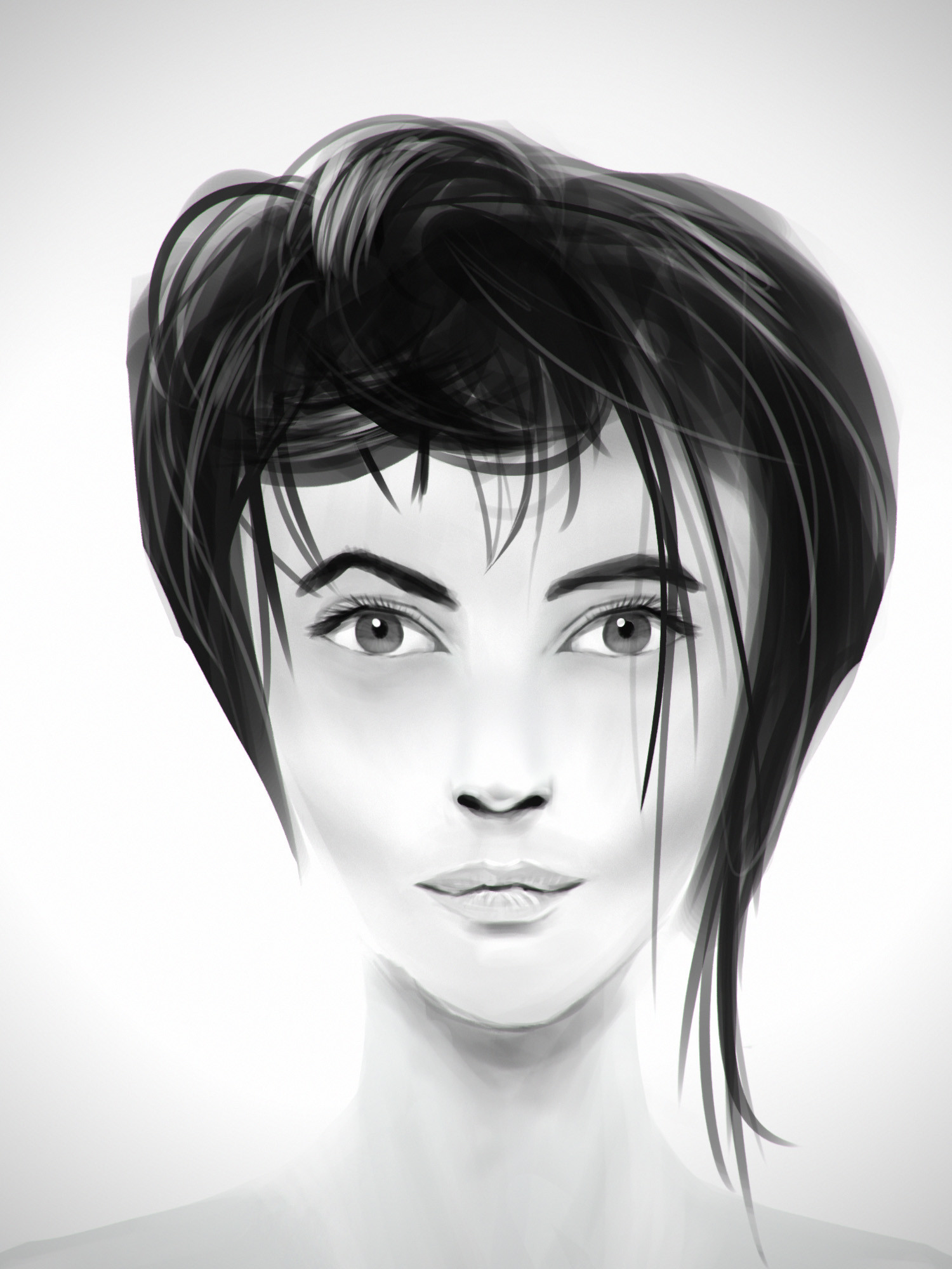 ArtStation - Female Portrait practice 01 greyscale