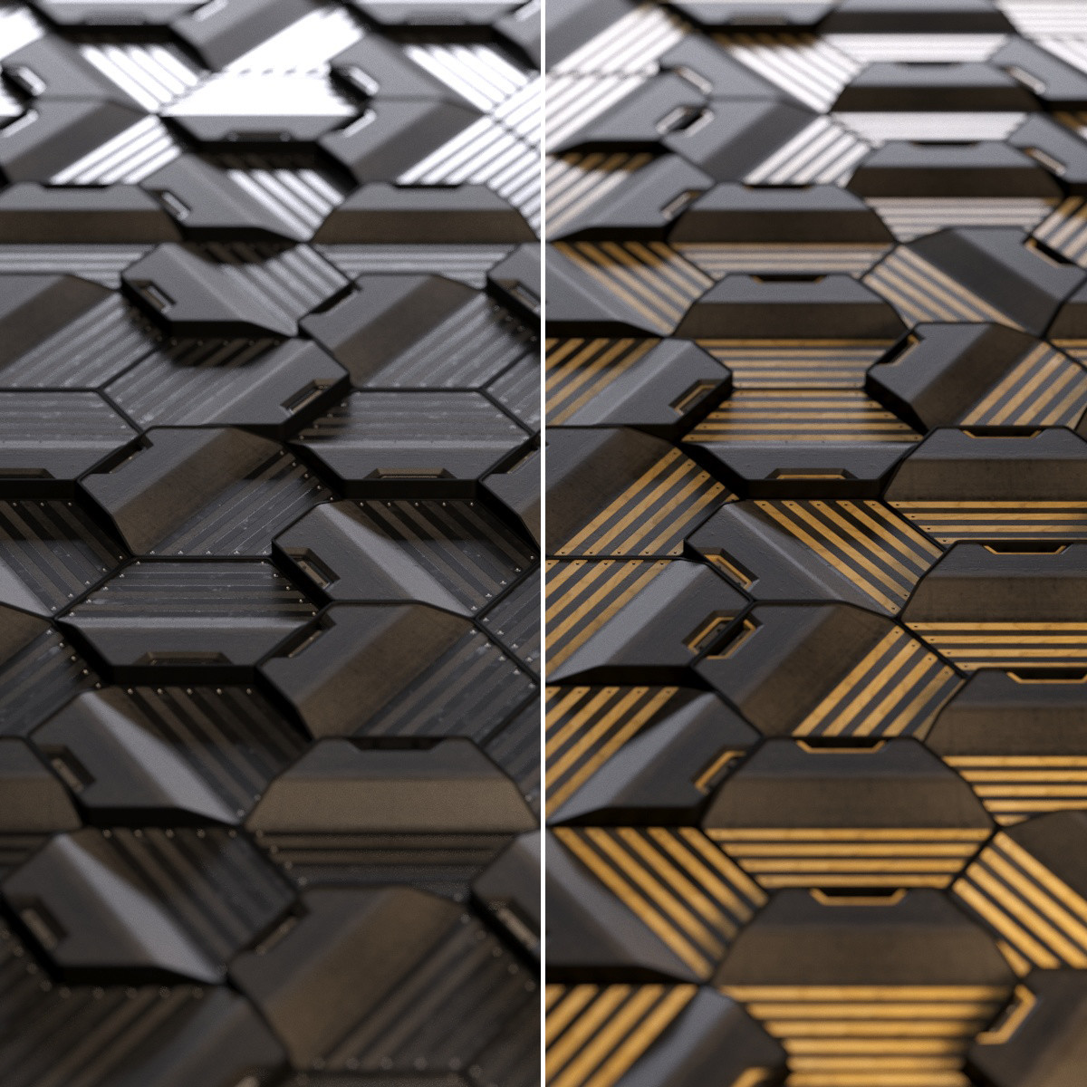ArtStation - Hexagonal concrete/wood tiles model 02