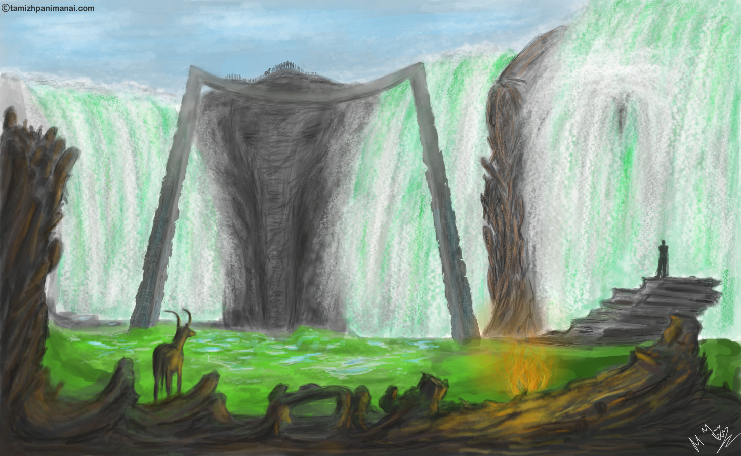 ArtStation - Waterfall front - visual development - shot development