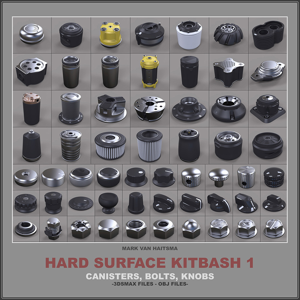 ArtStation - Hard Surface Kitbash Library - Canisters/Knobs/Bolts