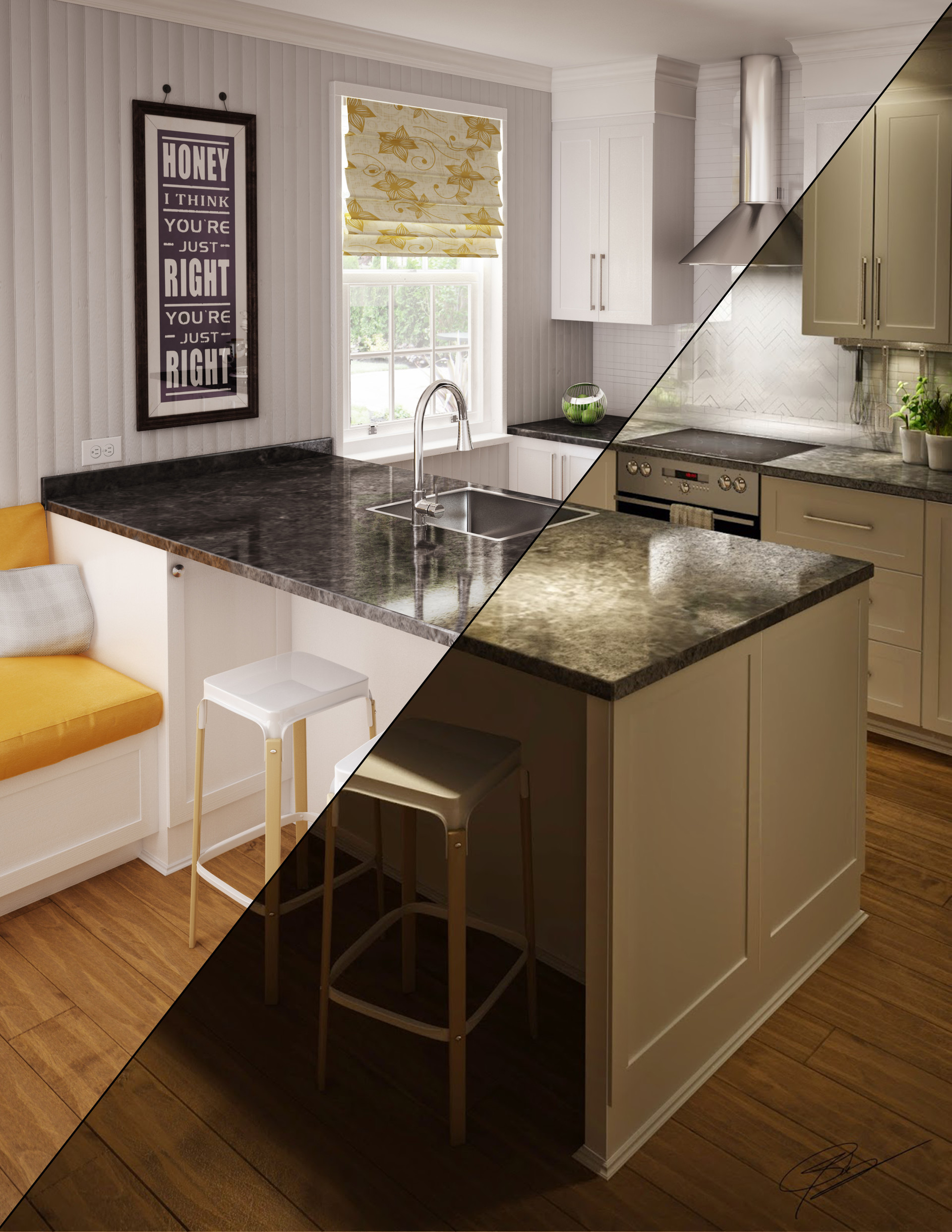 ArtStation - Kitchen - day and night