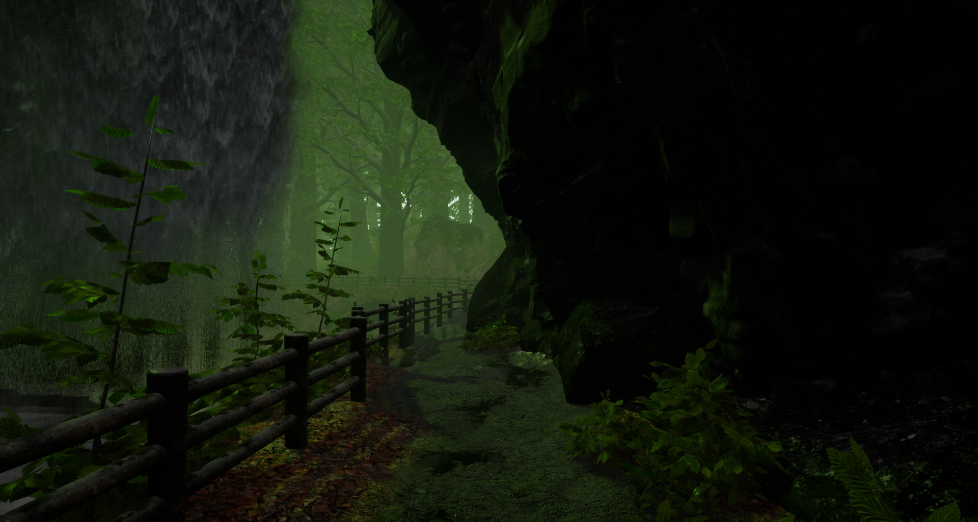 ArtStation - Forest path with waterfall.