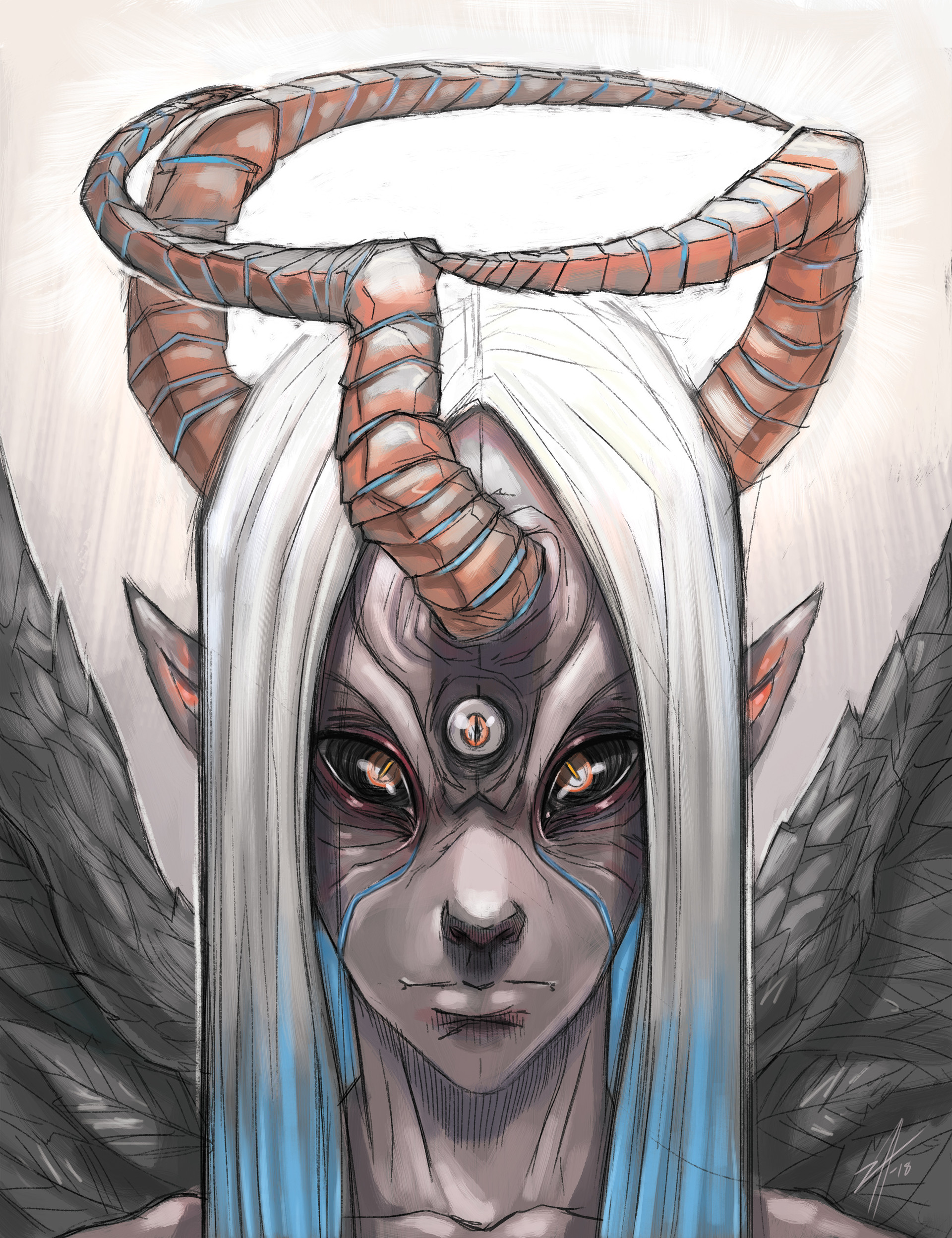 ArtStation - Sketch #8, Adrian the 3 horned angel.