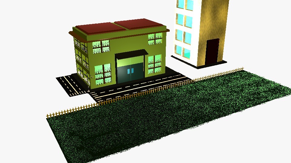 ArtStation - 3d Building with front park view