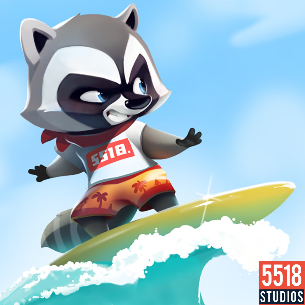 ArtStation - Raccoon surfer