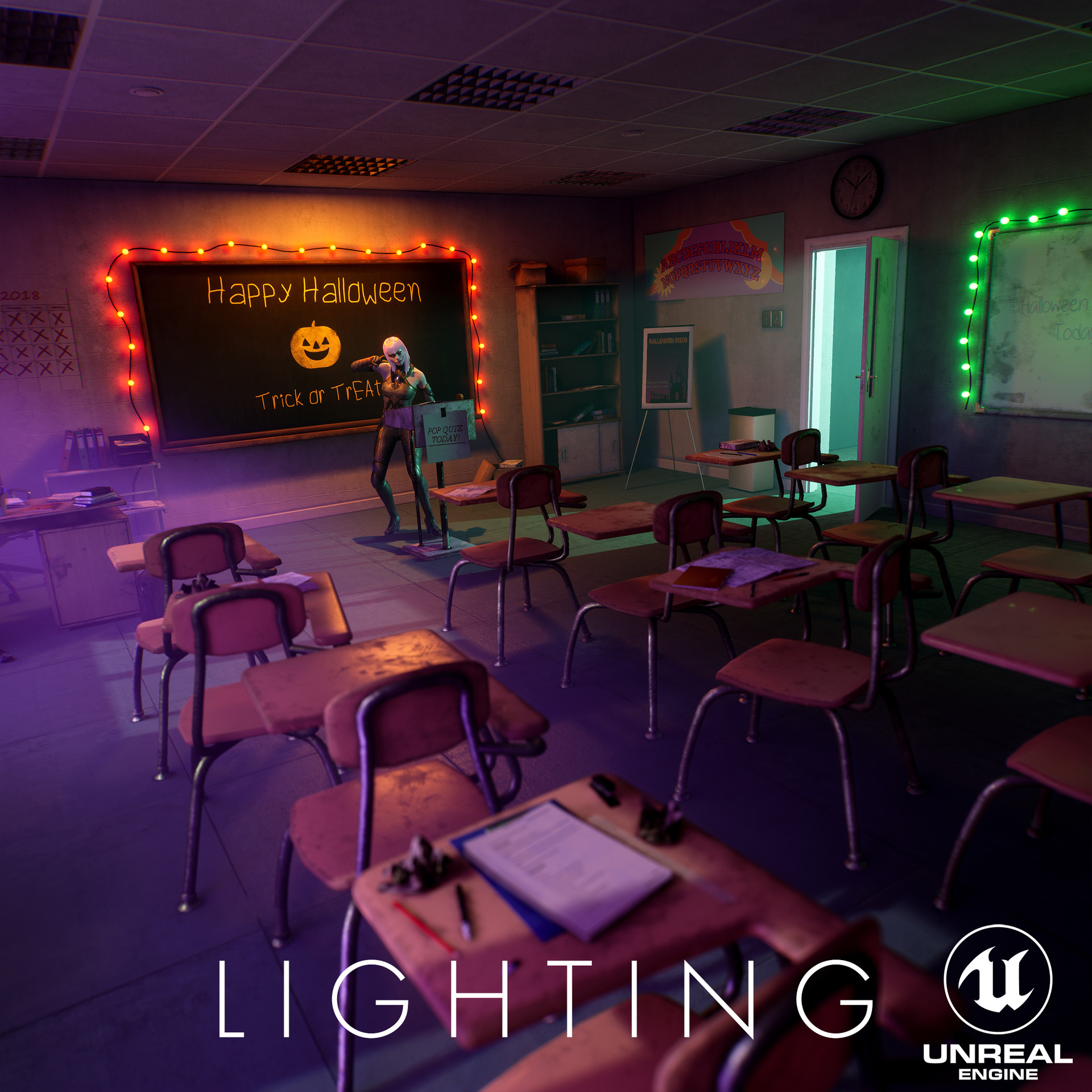 ArtStation - Halloween Classroom Lighting Study