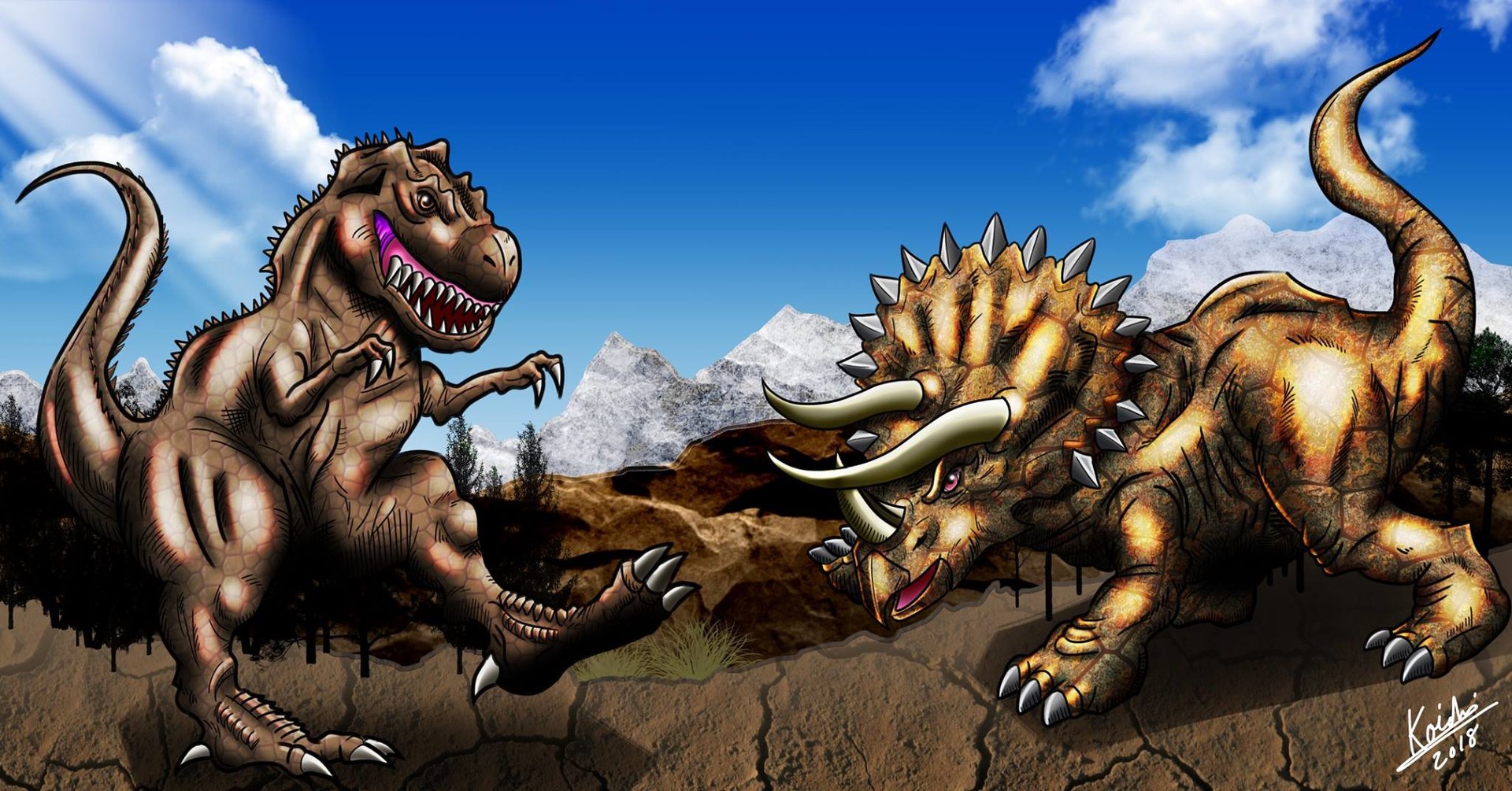 ArtStation - Dinosaurs Fight!!