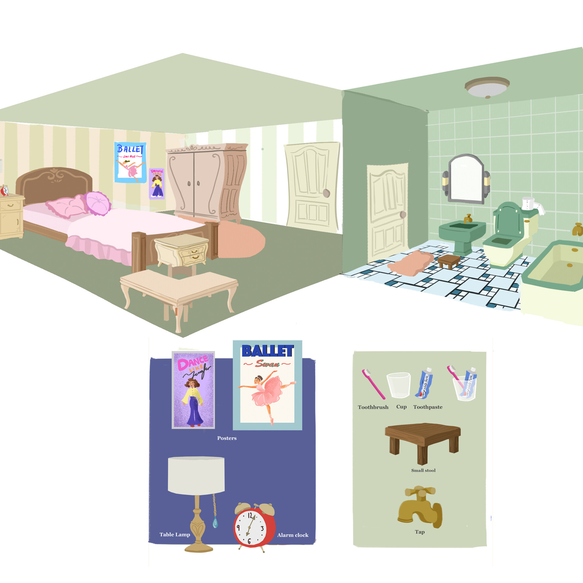 ArtStation - "Pirouette" bedroom & props design