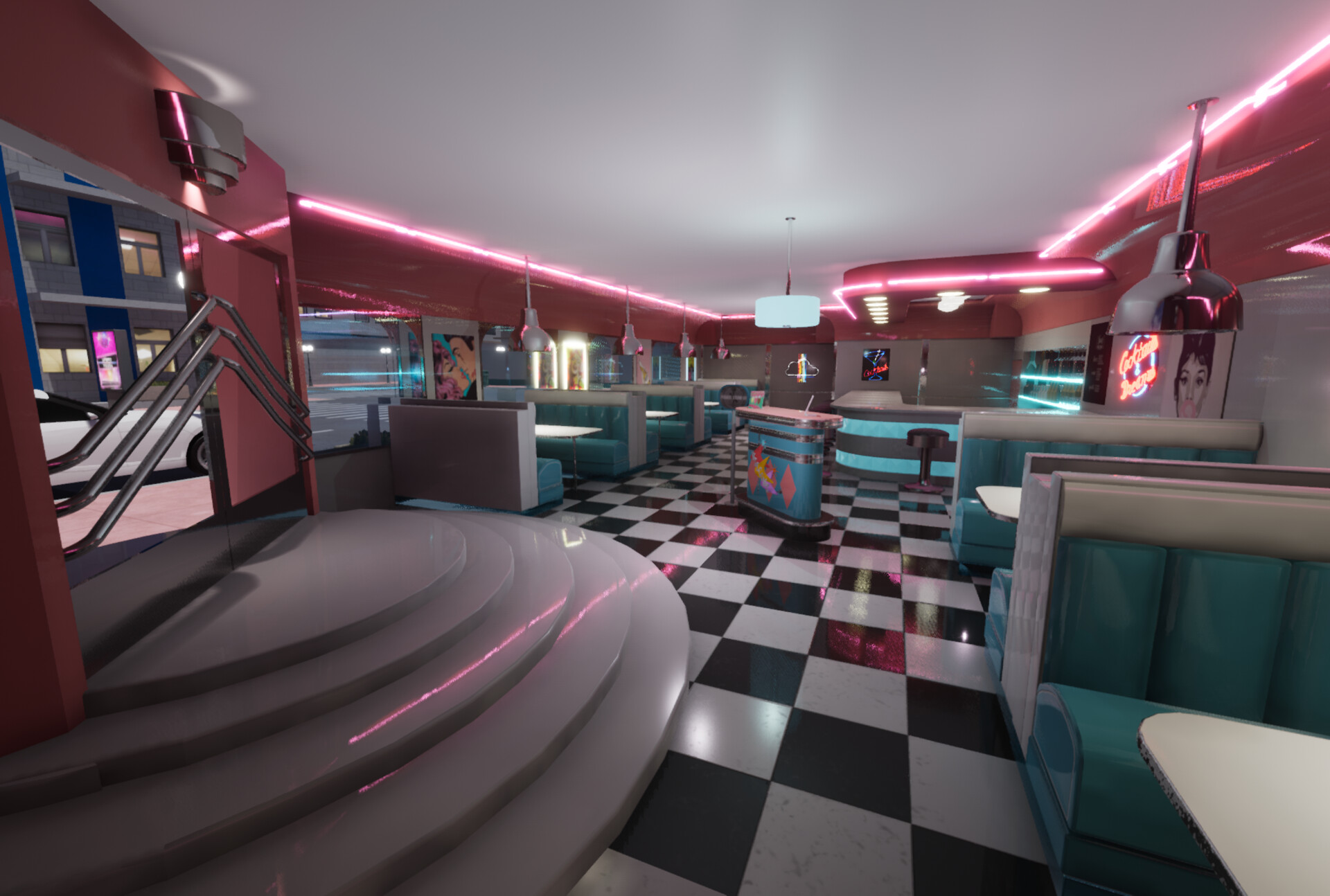 ArtStation - Retro Neon Diner Bar