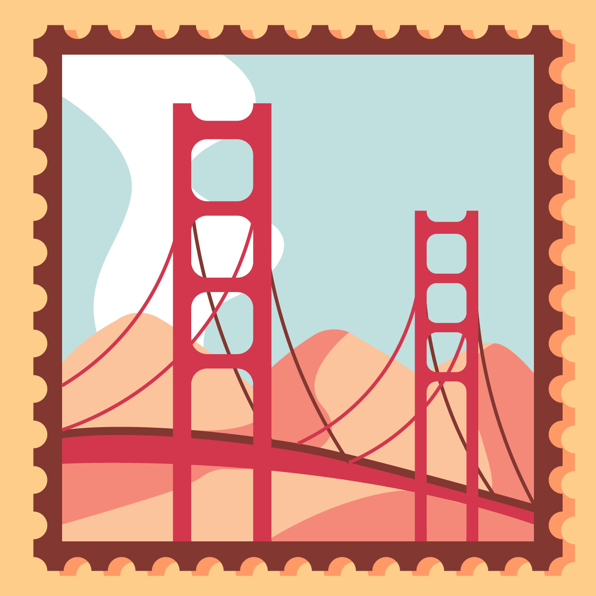 ArtStation - golden gate bridge stamp vector illustration