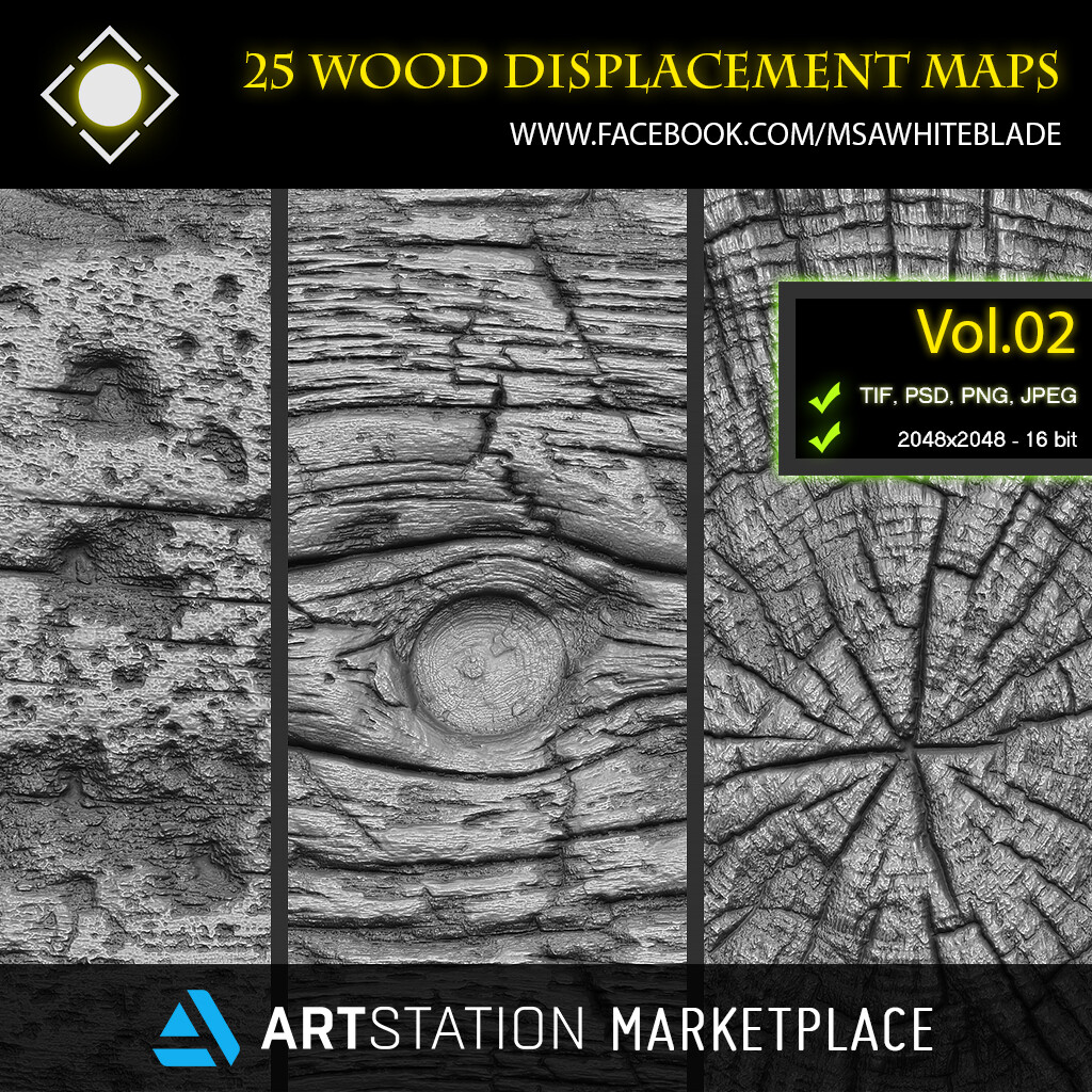ArtStation - 25 Wood Pattern Displacement Maps / Alphas Vol.02 - ZBrush ...