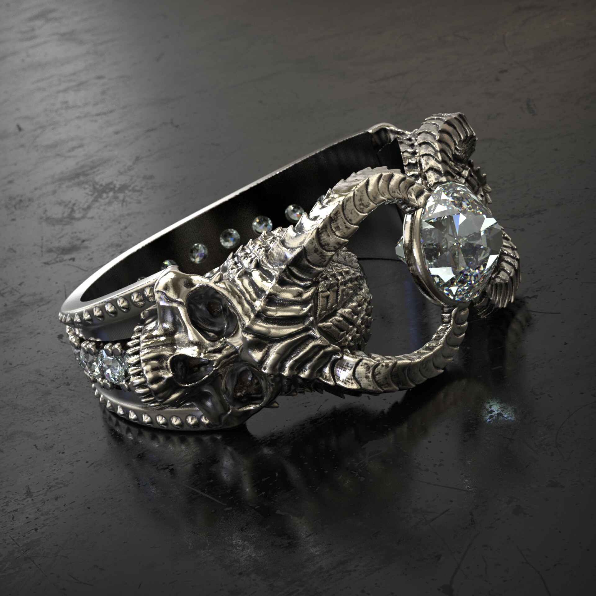 ArtStation - Skull ring with diamonds