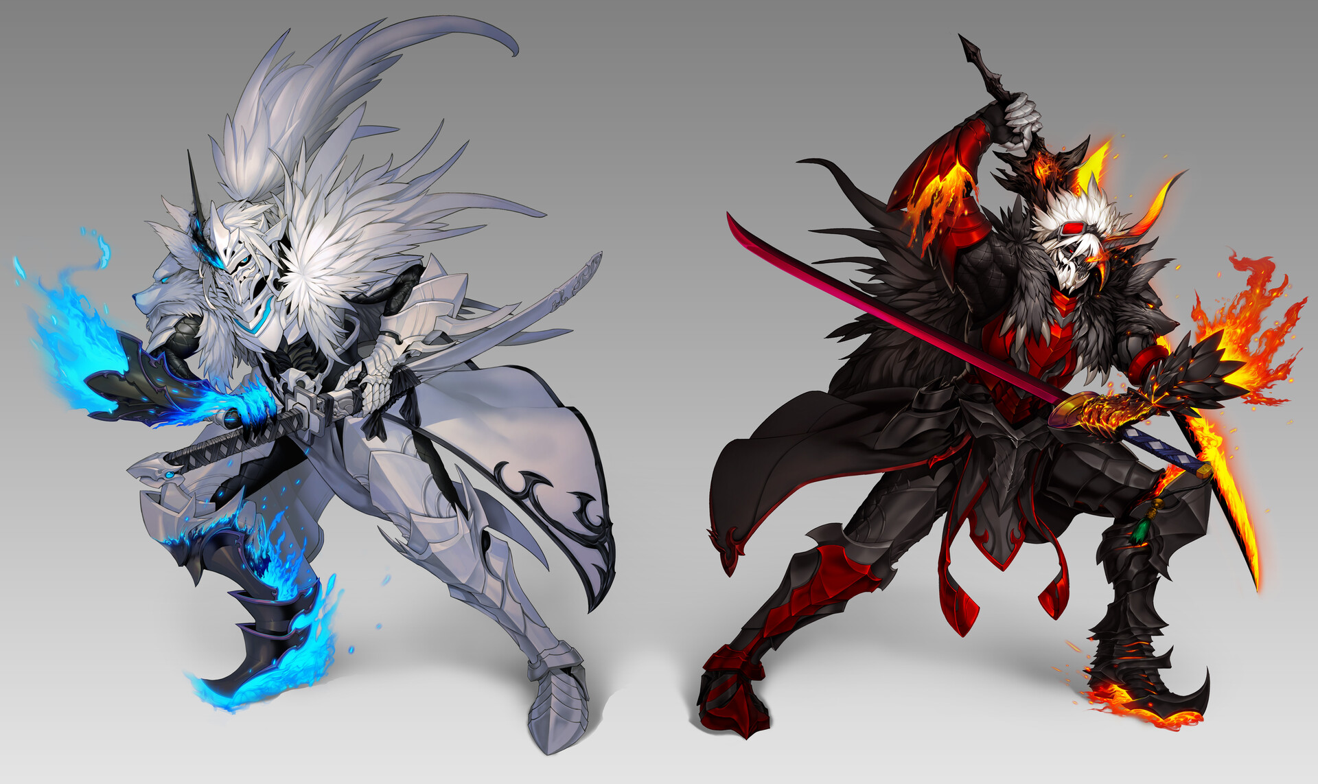 ArtStation - Wihite&Black Twin wolf Knight