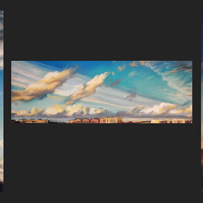 ArtStation - Triptych "Clouds over the city". Environment illustration.