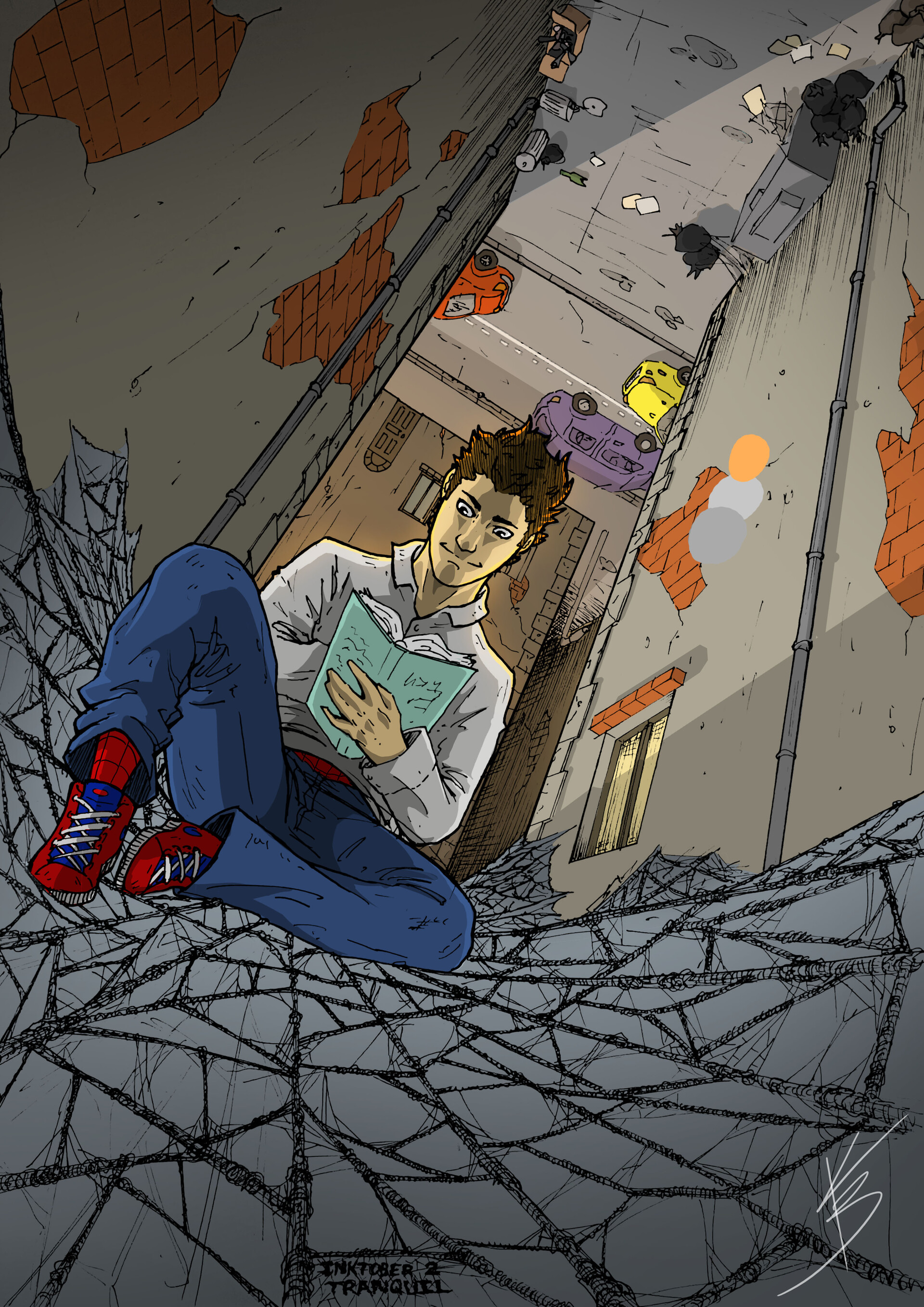 ArtStation - Peter Parker reading in the street.