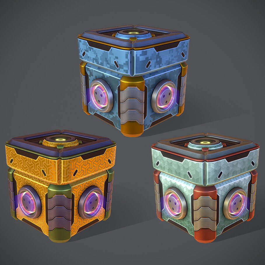 ArtStation - Sci-fi Stylized Loot Box with skin set - animated/game-ready
