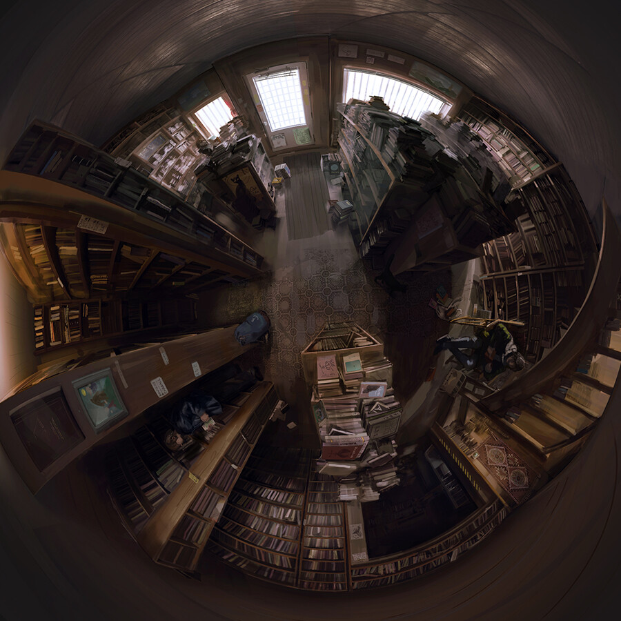 ArtStation - The messy bookstore + process