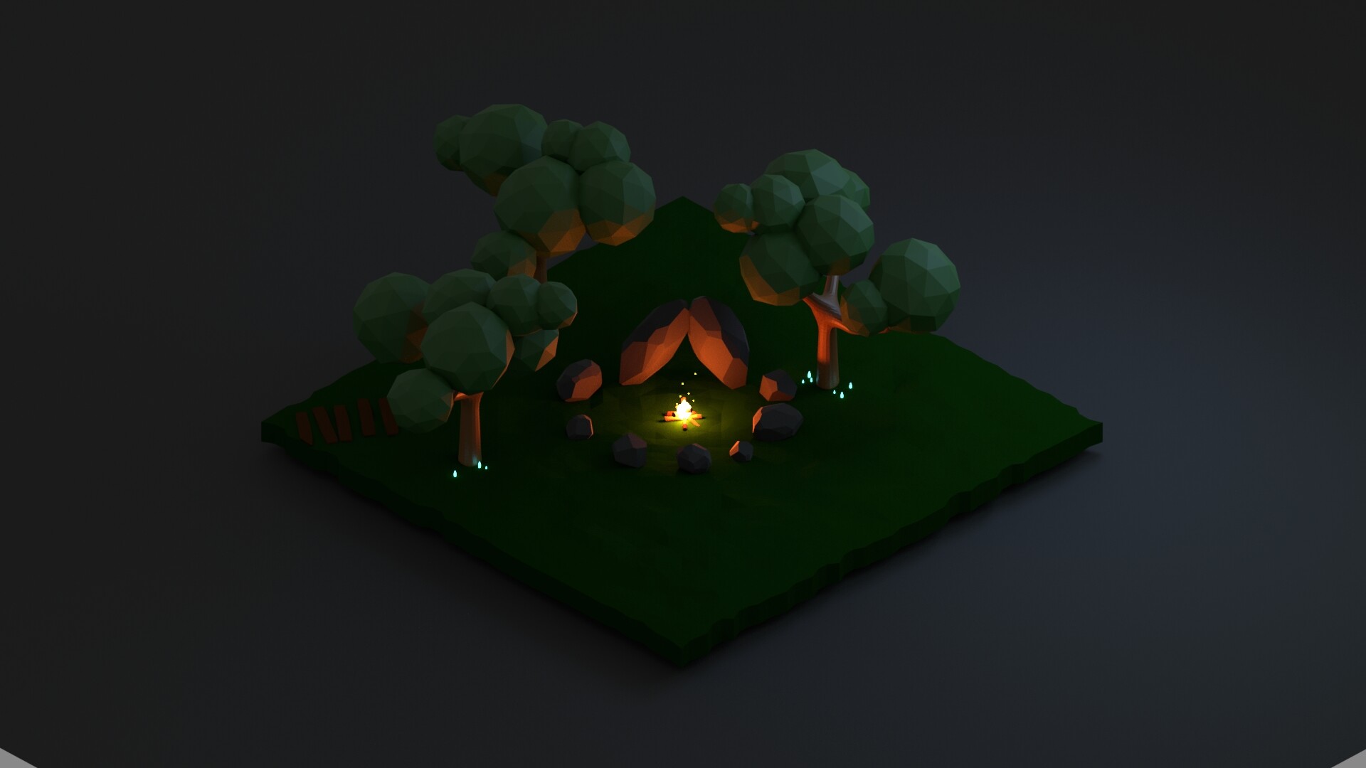 ArtStation - Camp fire in the Woods