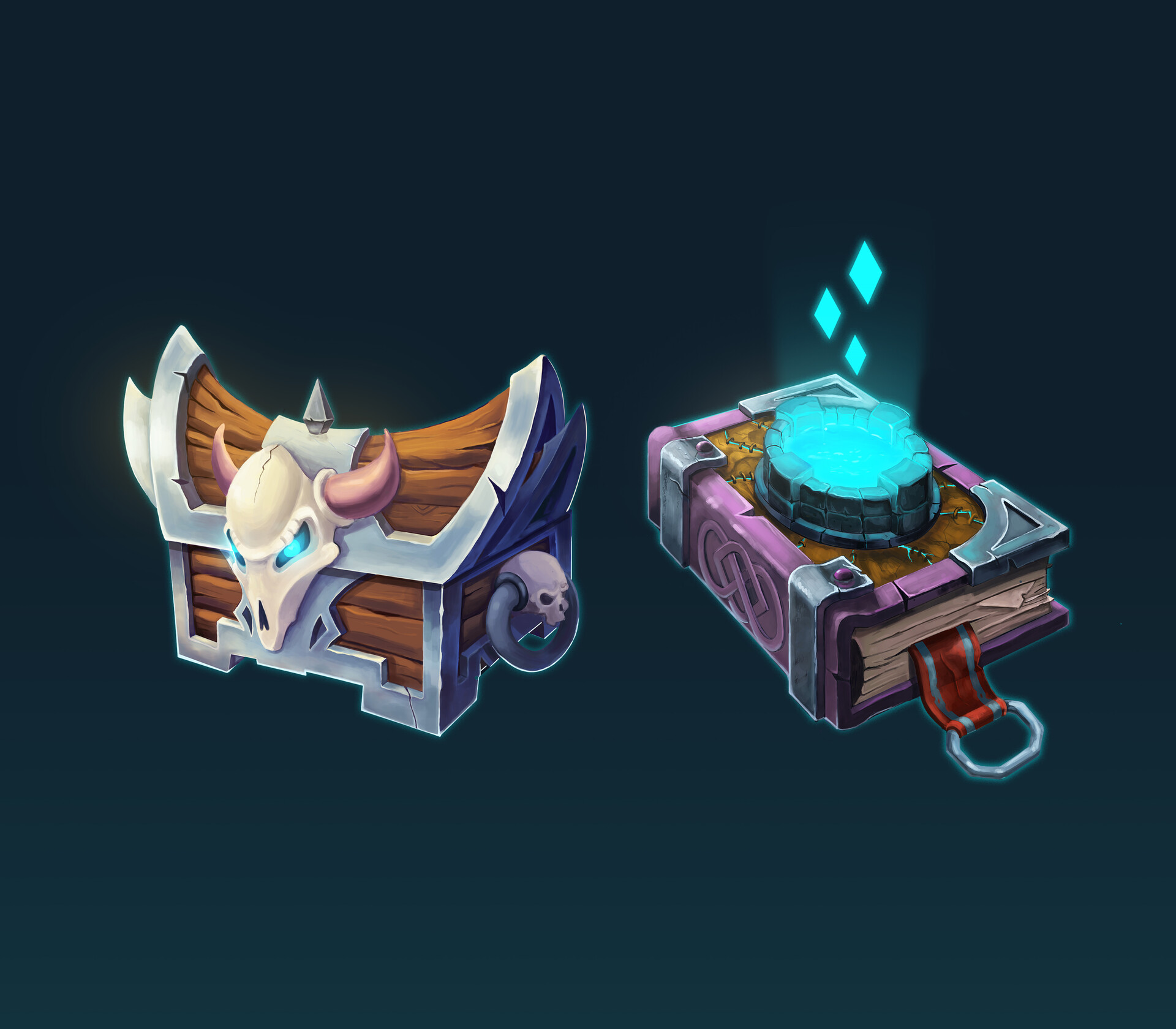 ArtStation - Fantasy game props: magic book and chest