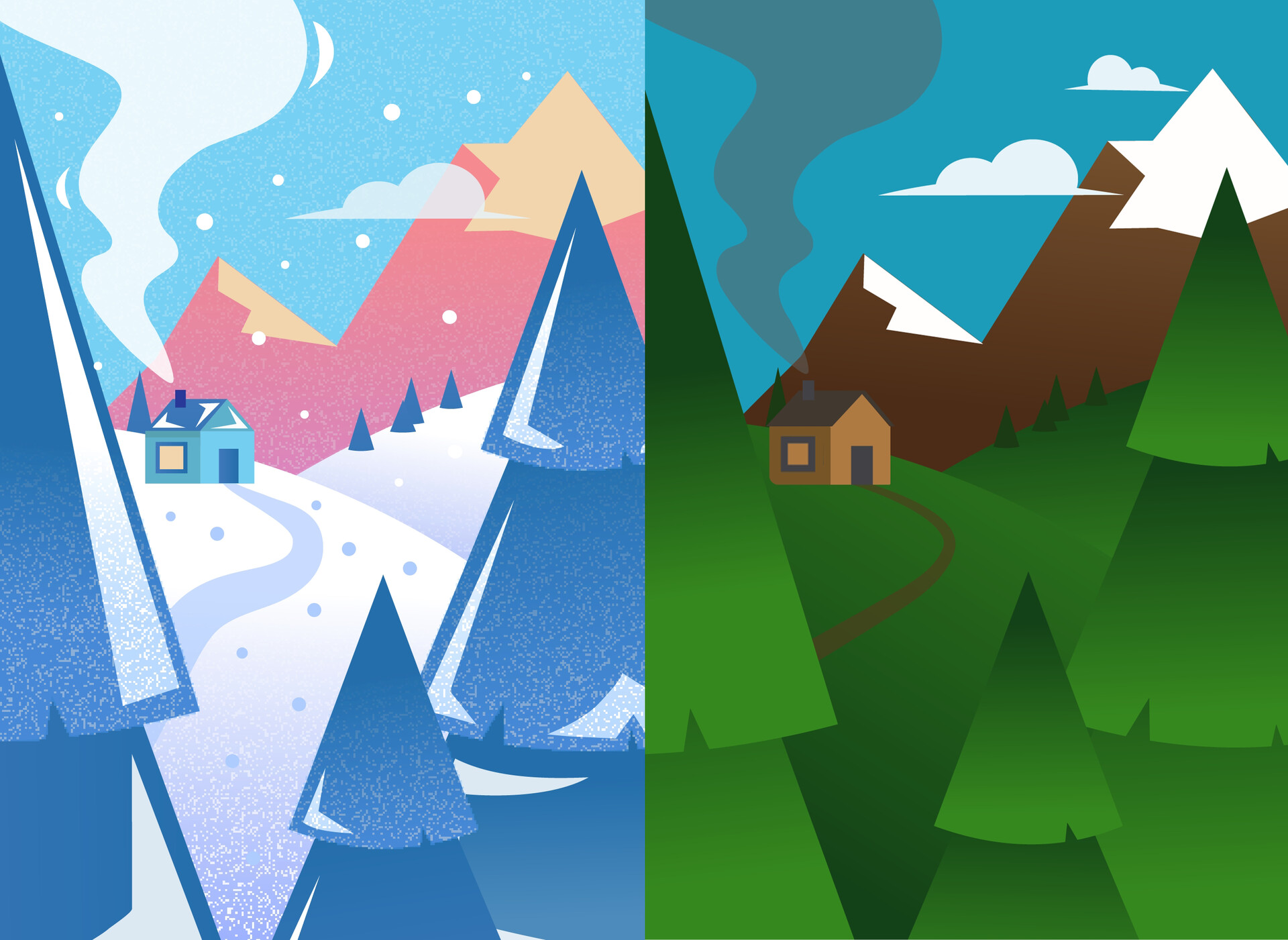 ArtStation - winter and summer landscape