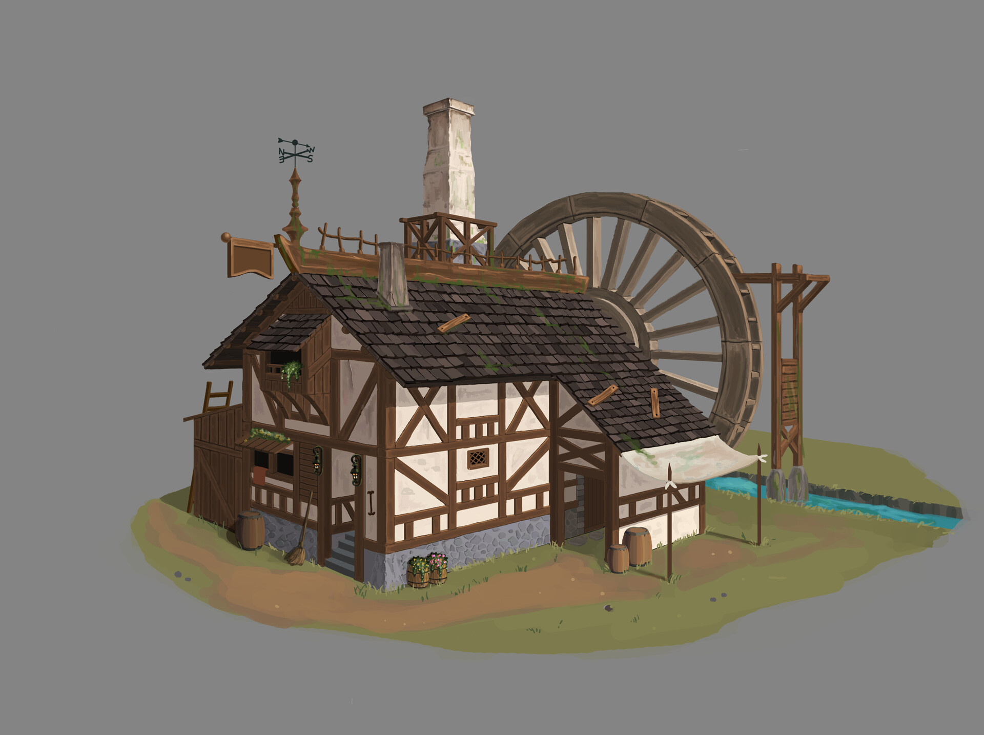 ArtStation - Waterwheel House Concept Art