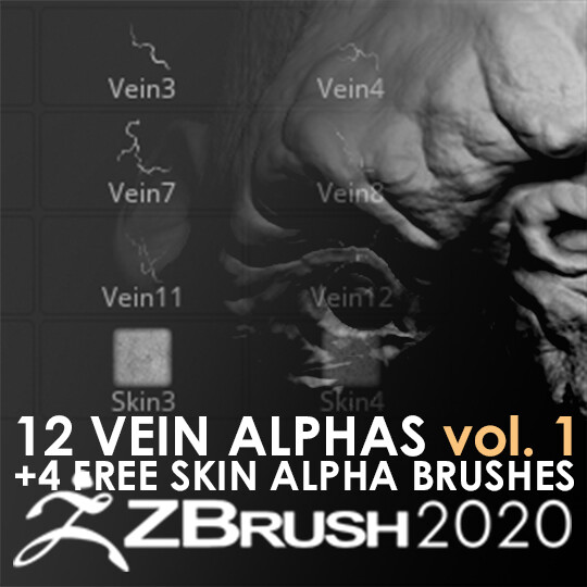 ArtStation - 12 Vein Alphas + 4 Free Skin Alpha Brushes vol. 1