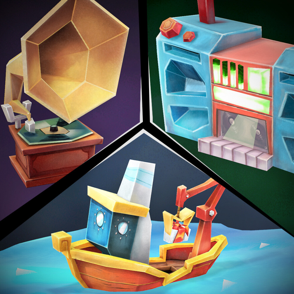 ArtStation - Low-poly props hand-paint study: Fan Art 3D