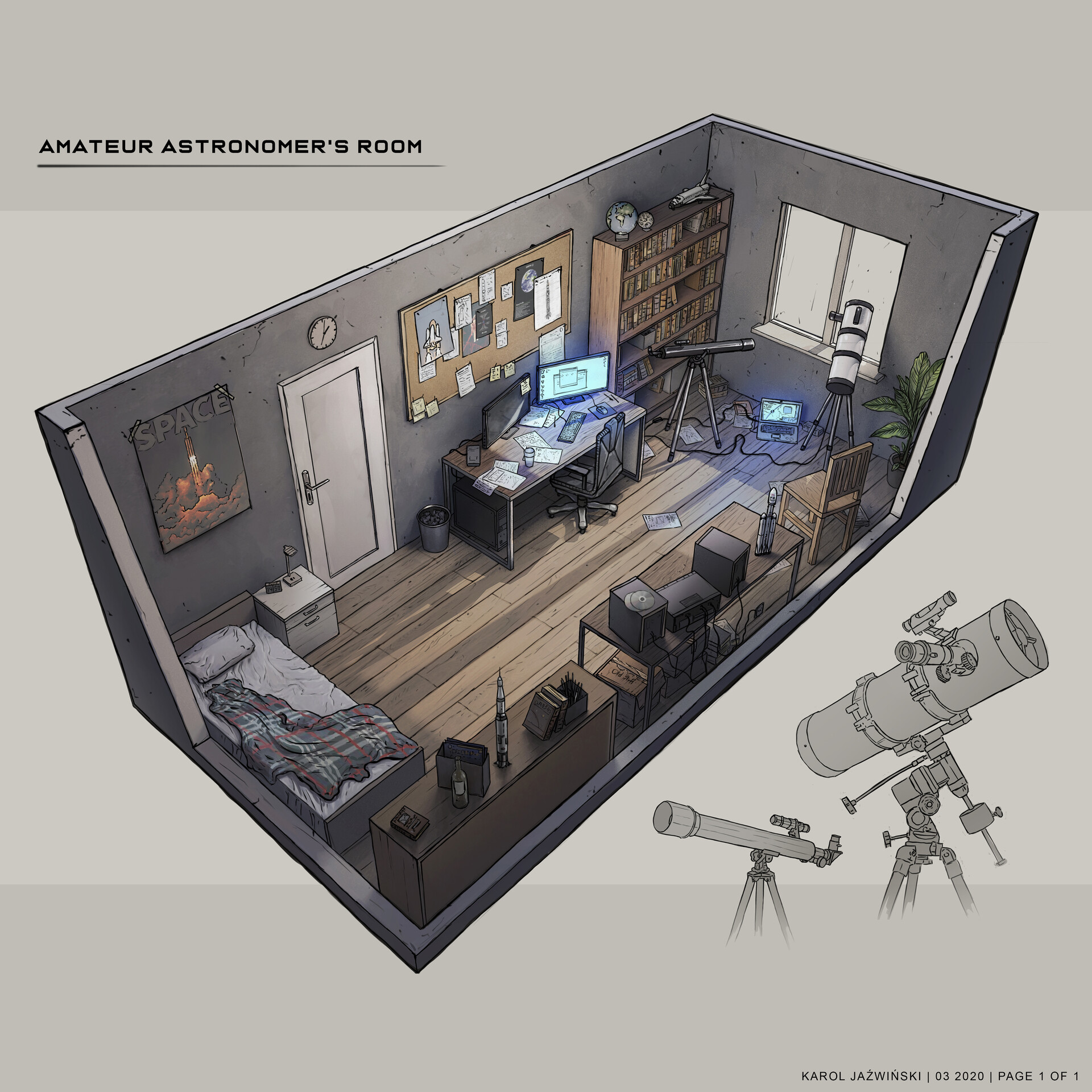 ArtStation - Amateur astronomer's room