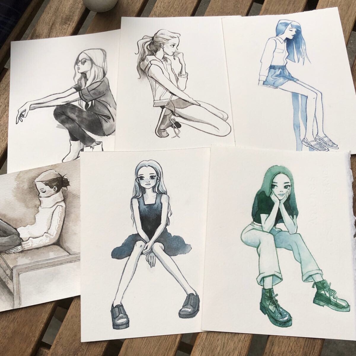 ArtStation - Sitting Girls – Day 7~12, Inktober 2019