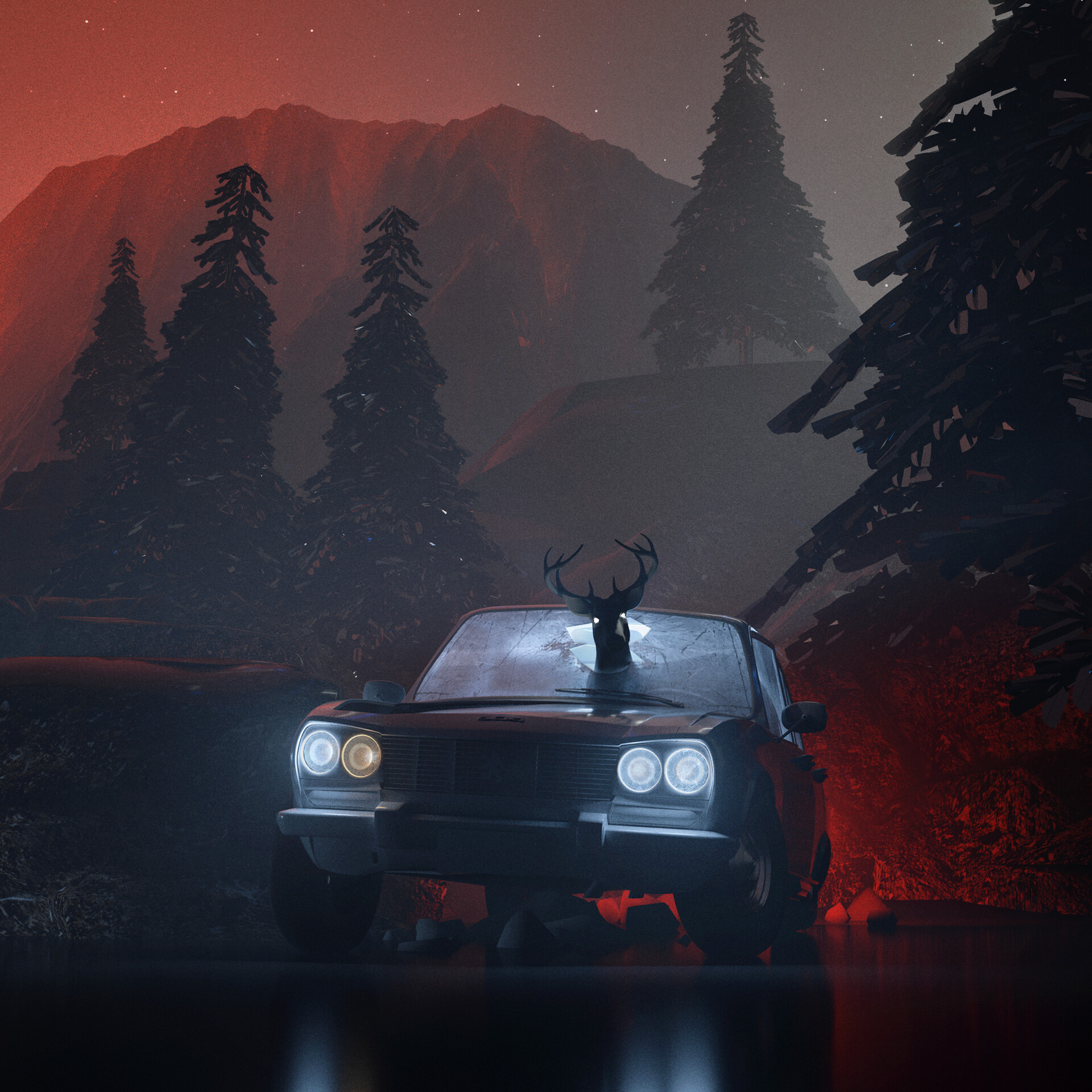 ArtStation - The Dark deer and the car