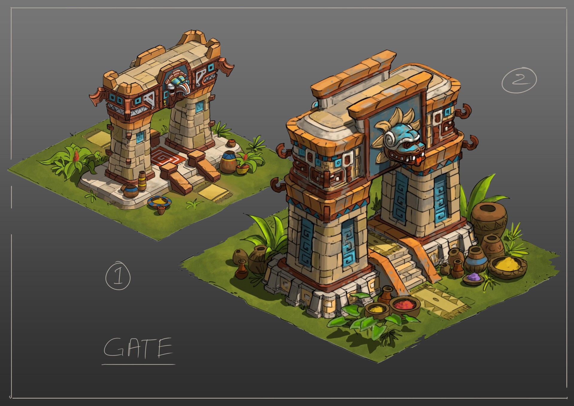 ArtStation - Stylized Aztec buildings