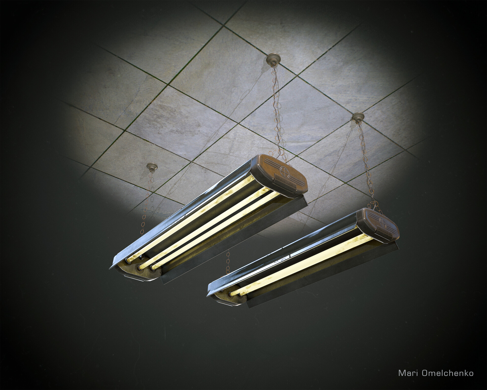ArtStation - Fluorescent Ceiling Lamp WW2