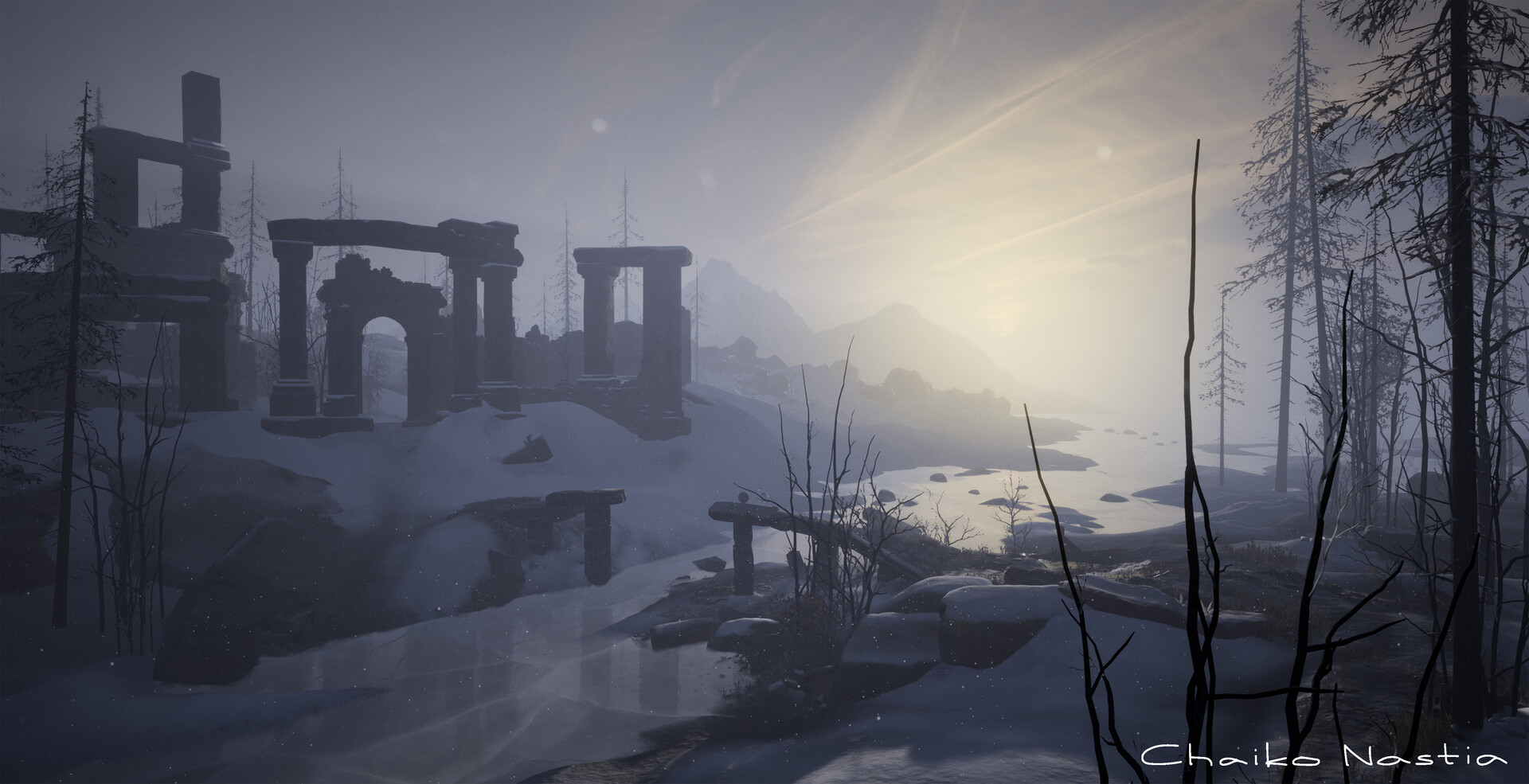 Nastia Chaiko - Level Art & Lighting : Winter Forest. Sunrise