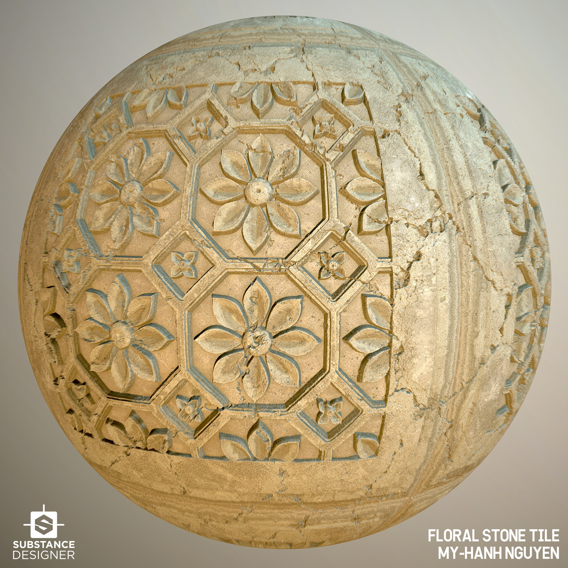 ArtStation - Floral Stone Tile Material