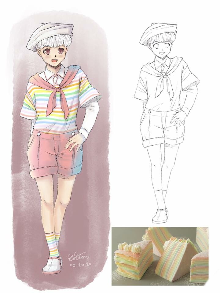 ArtStation - OC rainbow crepe cake Character design