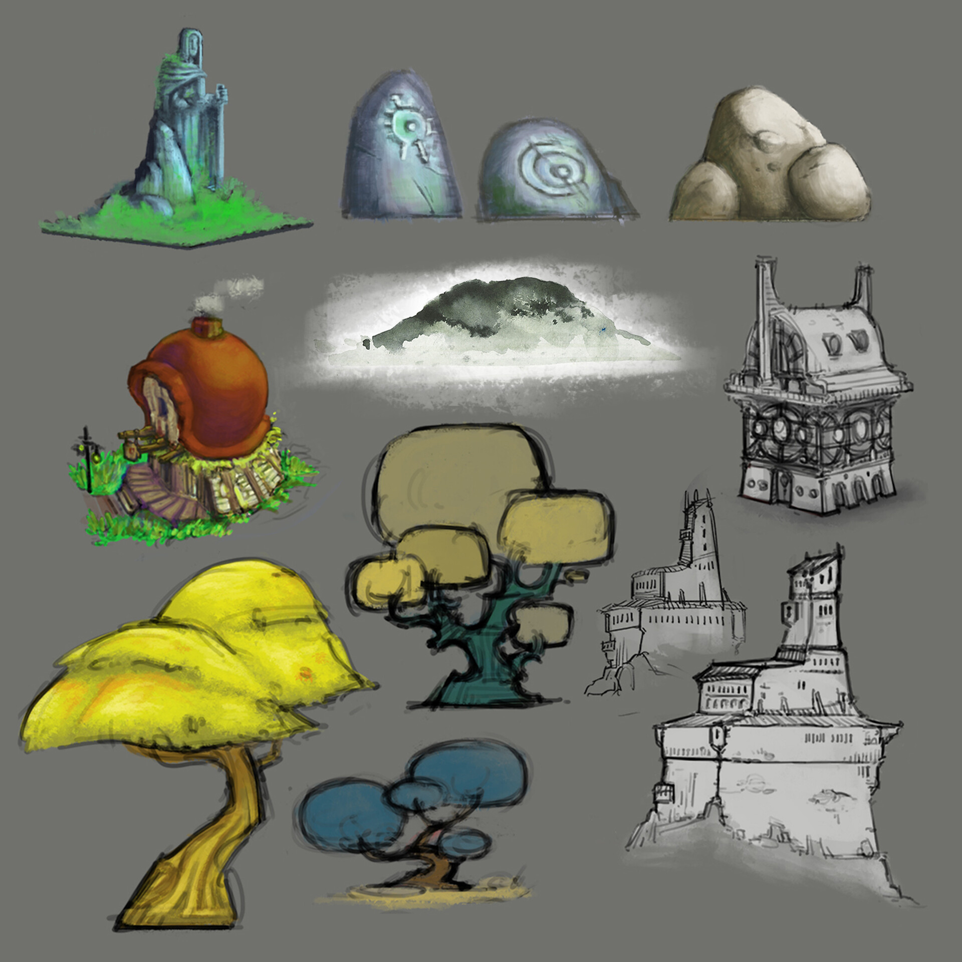 ArtStation - Various nature props, buildings, researches, etc