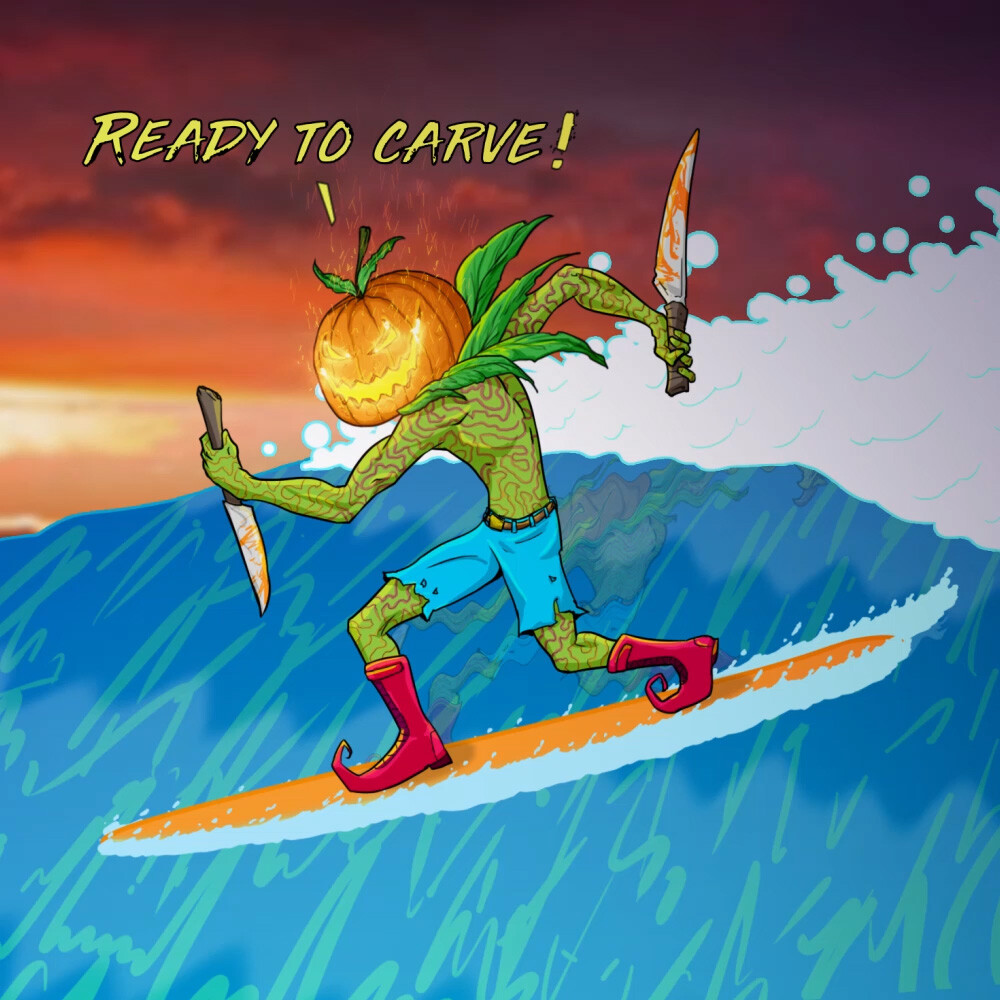 ArtStation - Silly Halloween surf characters with silly puns.