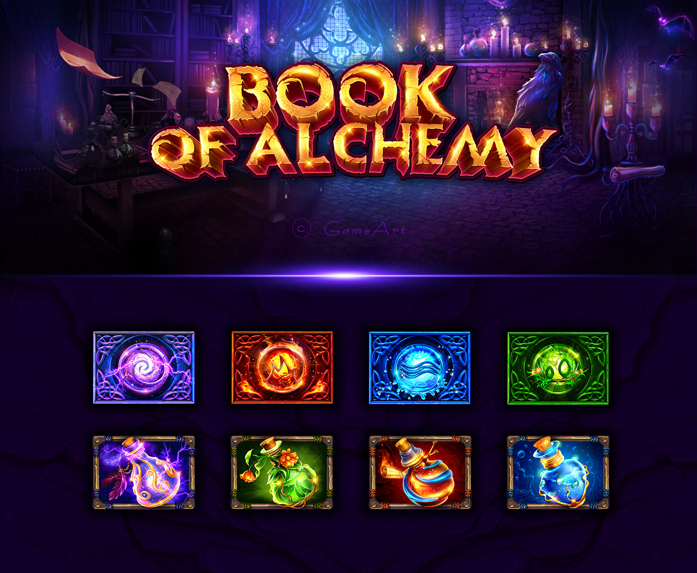 ArtStation - Book of alchemy / magic slot game for GameArt