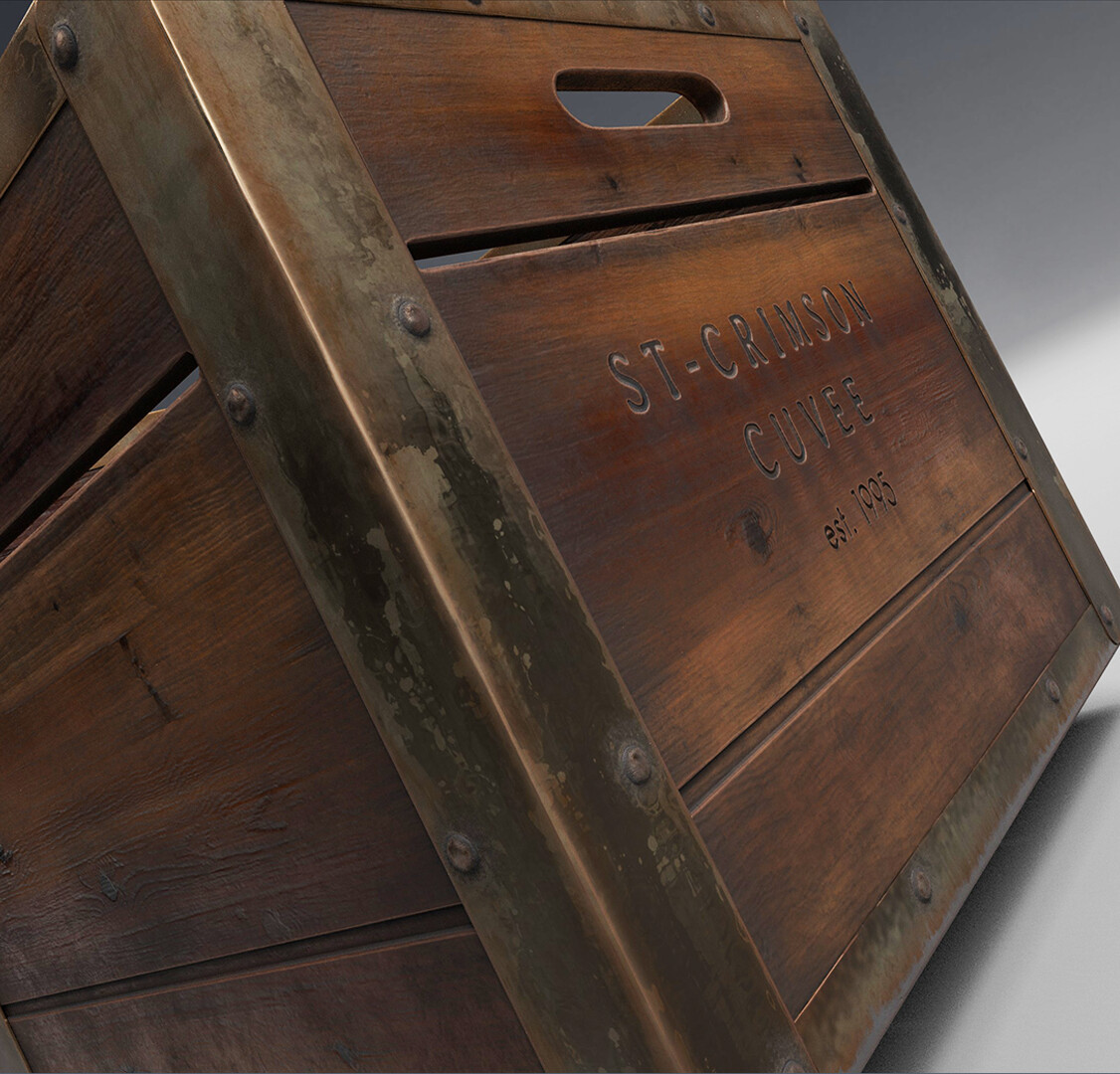 ArtStation - "Engraved Wooden Wine Crate" - 3D Prop