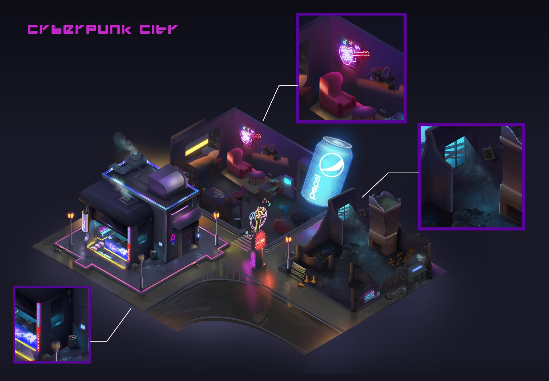 ArtStation - Concept Art_Isometric_Cyberpunk City