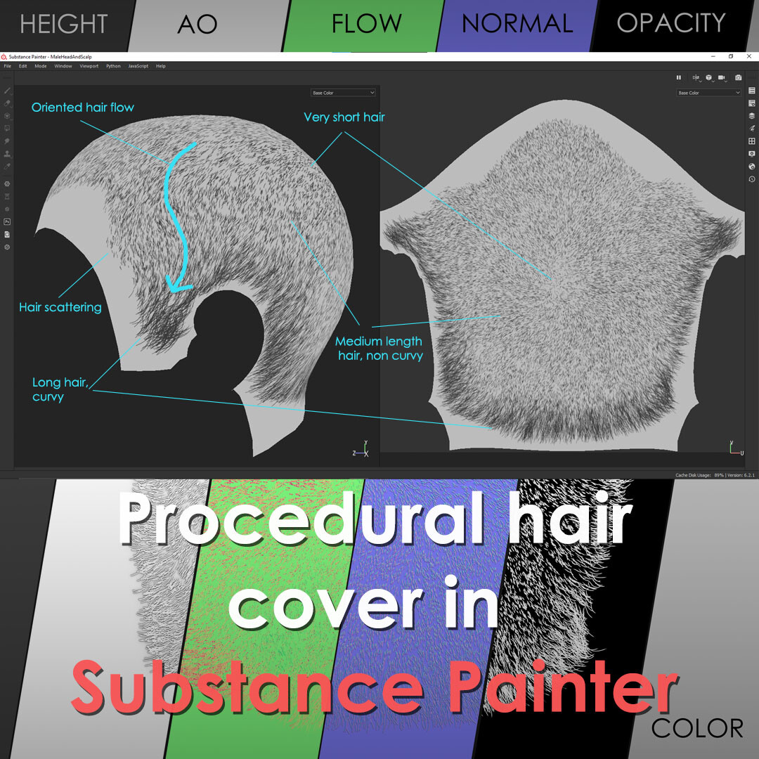 ArtStation - Procedural hair cover for Substance Painter Preview