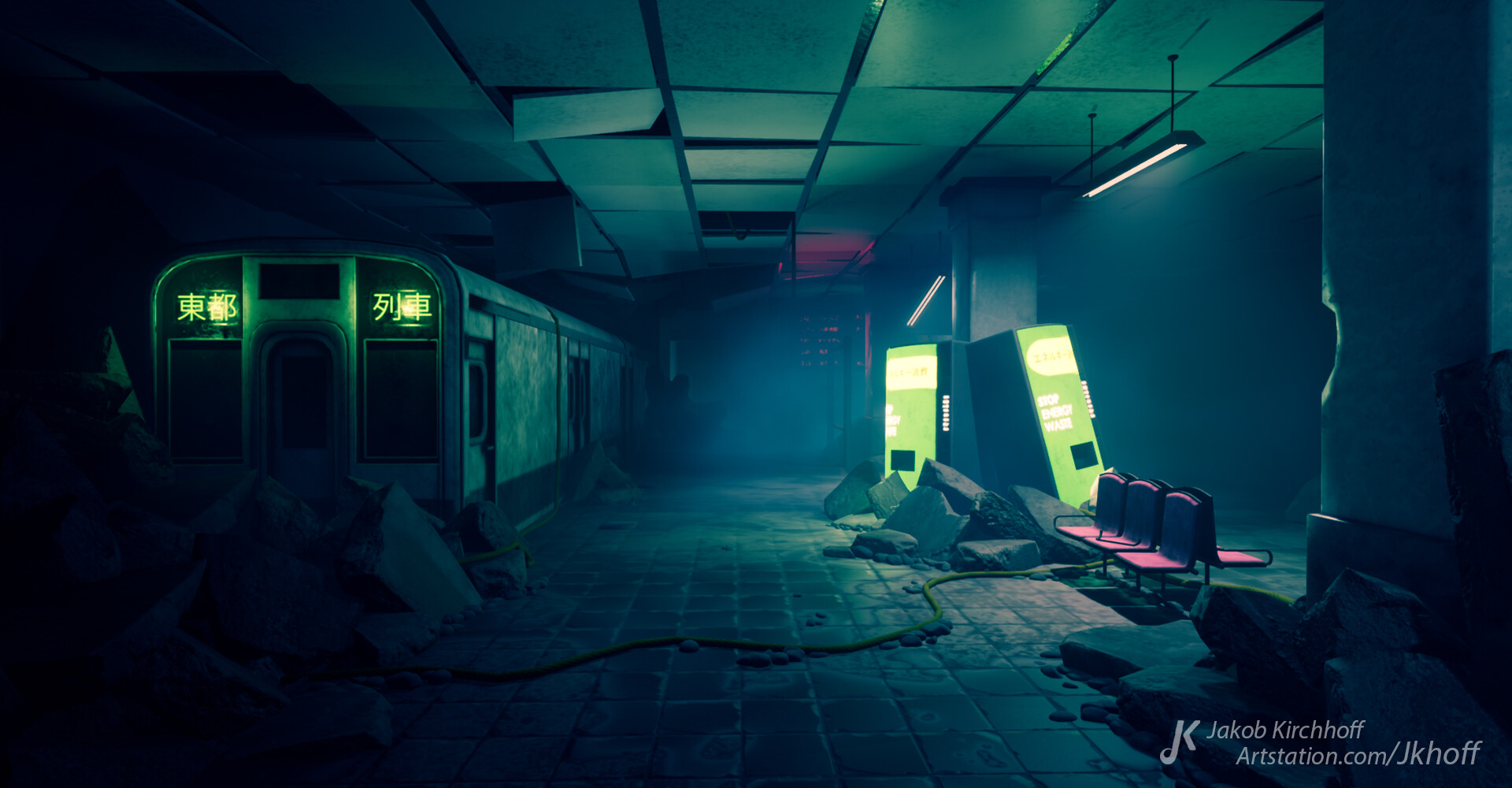 ArtStation - Destroyed Japanese Subway Station