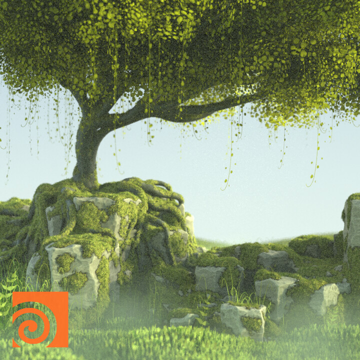 ArtStation - Houdini Procedural Mossy Rocks and Trees
