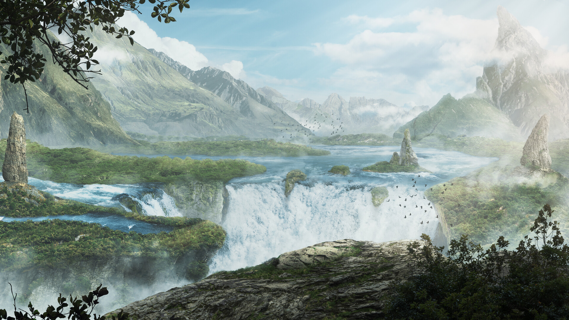 ArtStation - Misty Waterfalls WIP