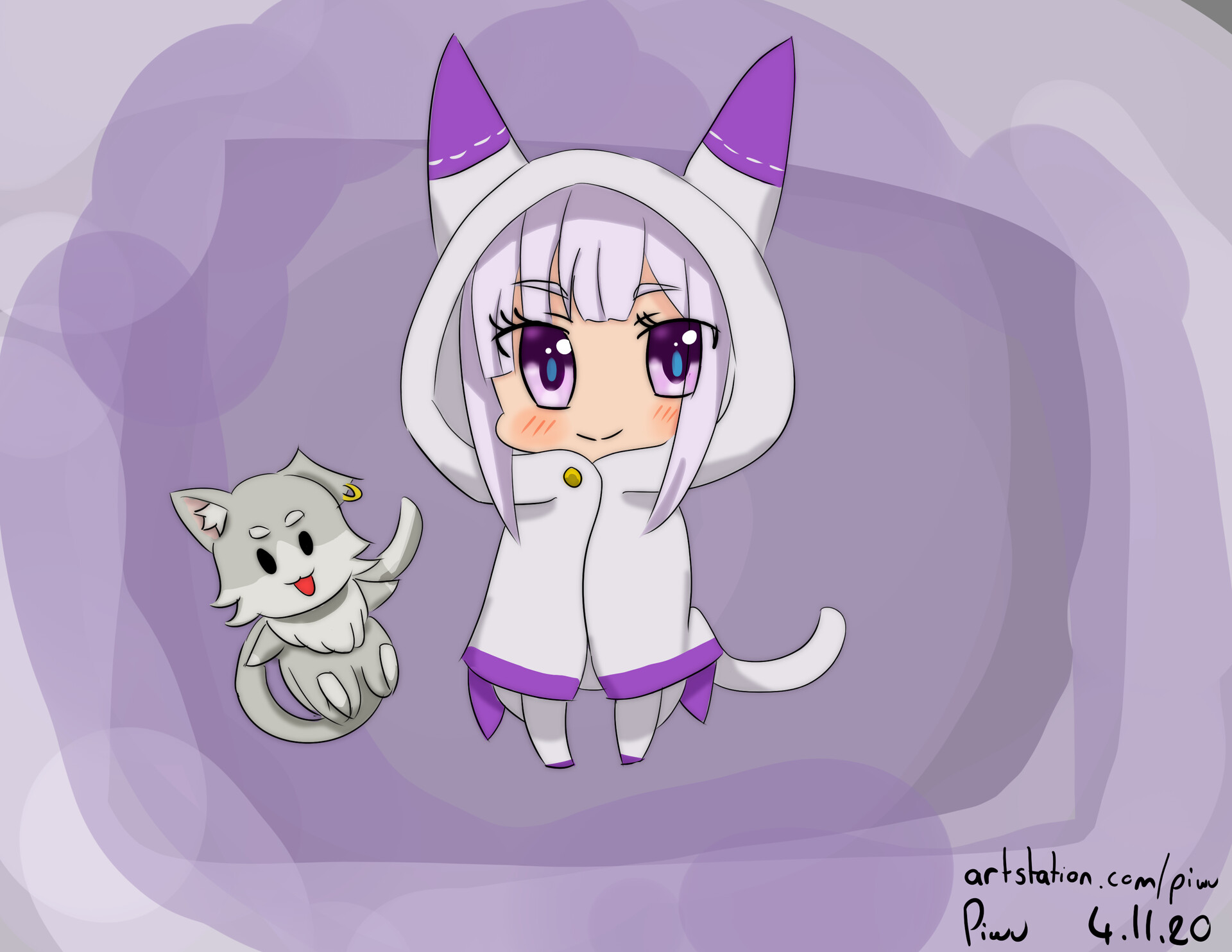 ArtStation - Chibi Emilia & Puck from Re:Zero