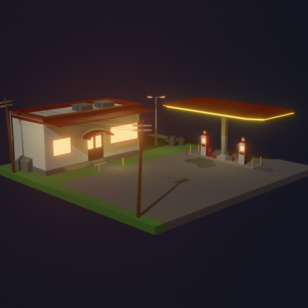 ArtStation - Low Poly Isometric Gas Station
